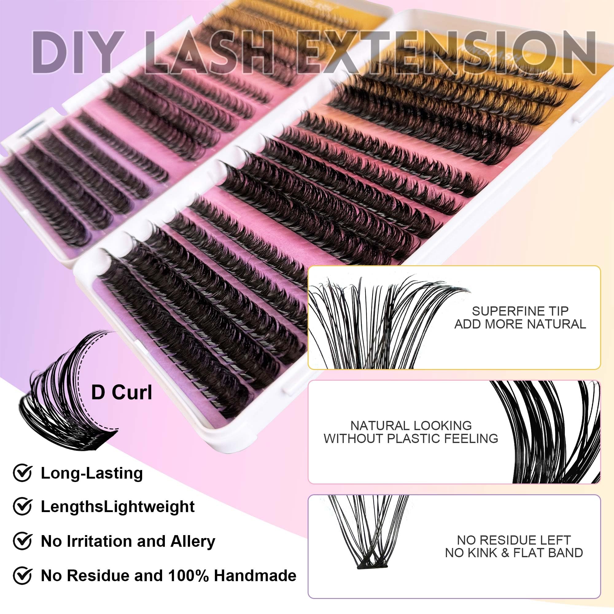 Clear Band Lashes Clusters Ninglash R3 D Curl DIY Eyelash Extension, 56 Pcs Individual Lashes Extensions, Soft Natural Lightweight 10/12/14/16mm Mix Resuale Eyelash Cluster Lashes for Home use …