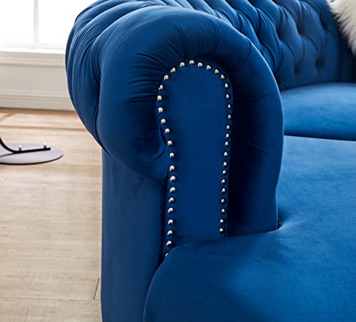 Legend Vansen Curved Modular Sofa Semi Circular Couch,Comfortable Velvet Upholstery,Living Room, Apartment, Bedroom Sectional, 138.6'', Blue
