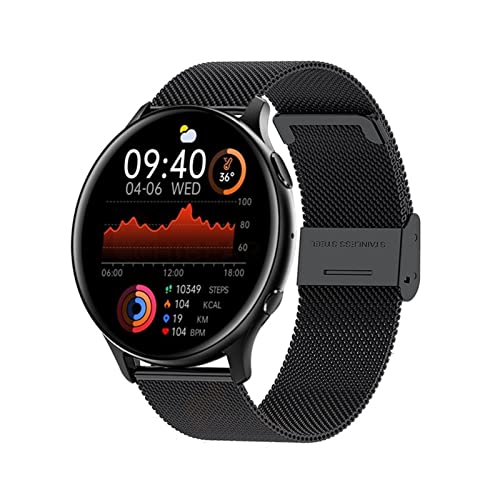 ELYVEN Bluetooth Talking Smart Watch Men and Women Multifunctional Sports Waterproof Voice Assistant Smart Watch Black mesh Belt, Size : A