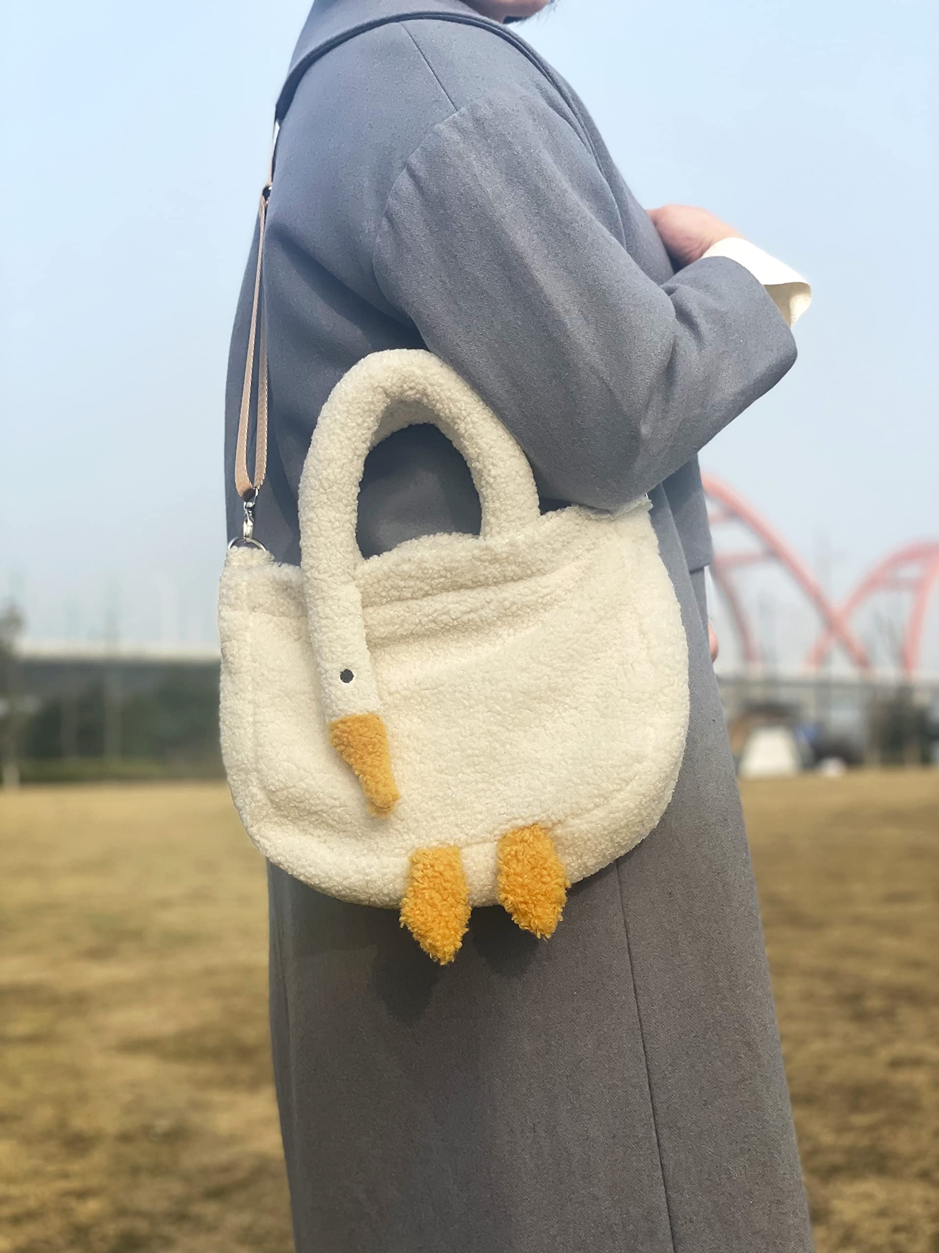 XACKWUERO Women Cute Plush Goose Bag Funny Novelty Goose Purse Tote Handbag Shoulder Shopper Bag (Shoulder)