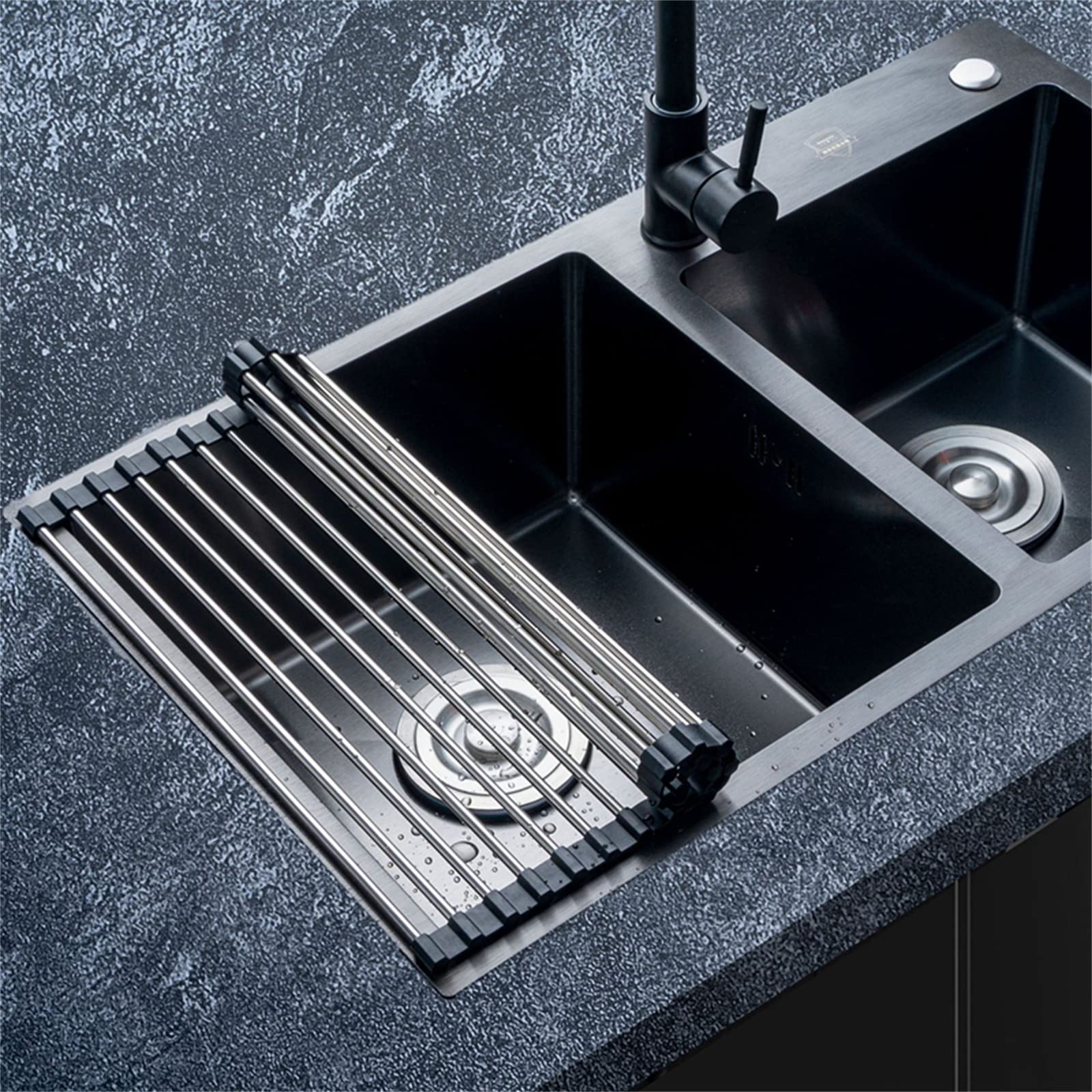 CNFZLIYUER Over The Sink Dish Drying Rack, Foldable Kitchen Roll Up Dish Drying Rack, Portable Stainless Steel Dish Drainer, Roll Up Dish Drying Rack for Kitchen Sink Counter (14.6"x11.8")