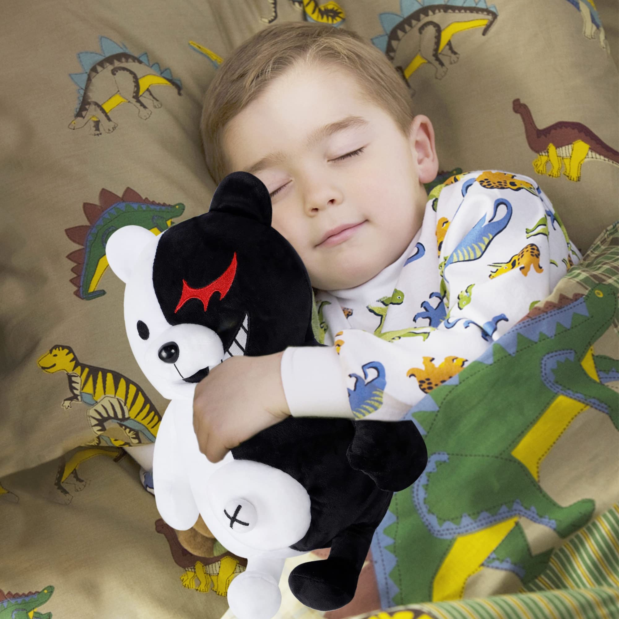 Cllayees Black White Bear, 40cm Monokuma Bear Plush Doll, Stuffed Bear Pillow Toy for Boys Girls Birthday Party Home Decor