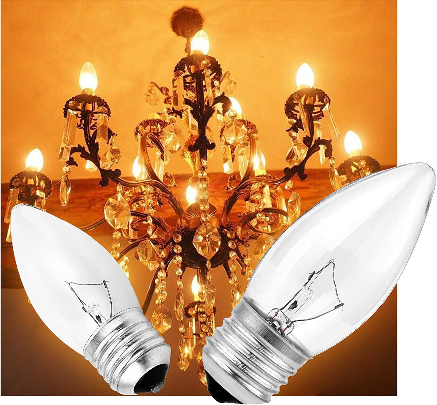 lingruiyi 40W Incandescent Torpedo Tip Chandelier with Crystal Clear Incandescent Light Bulbs,Flame Tip Light Bulbs, Tip Light Bulb and Medium E26 Candelabra Base (8PACK)
