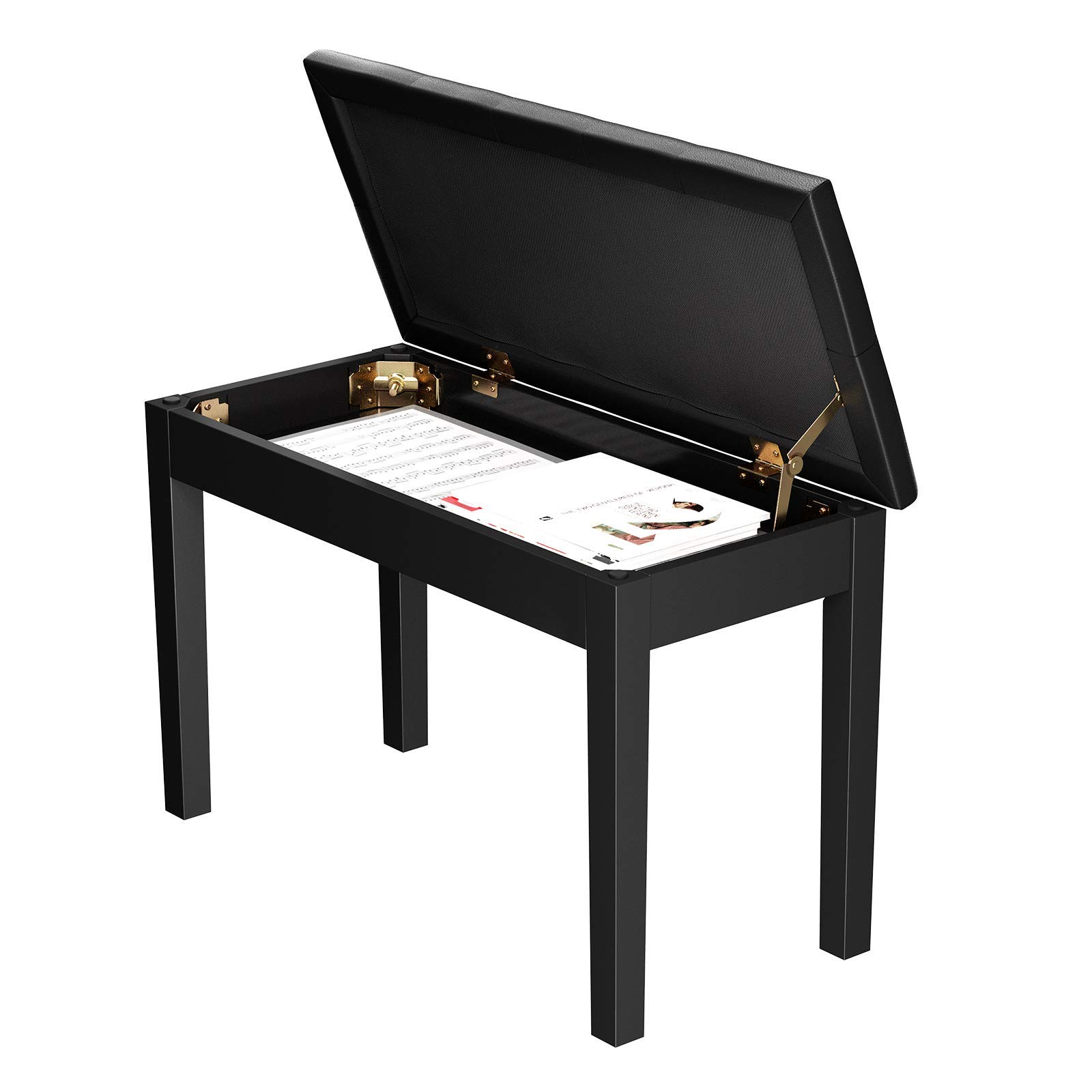 SONGMICS Duet Piano Bench with Padded Cushion and Storage Compartment for Music Books, Tufted Wooden Seat, Black ULPB074B01