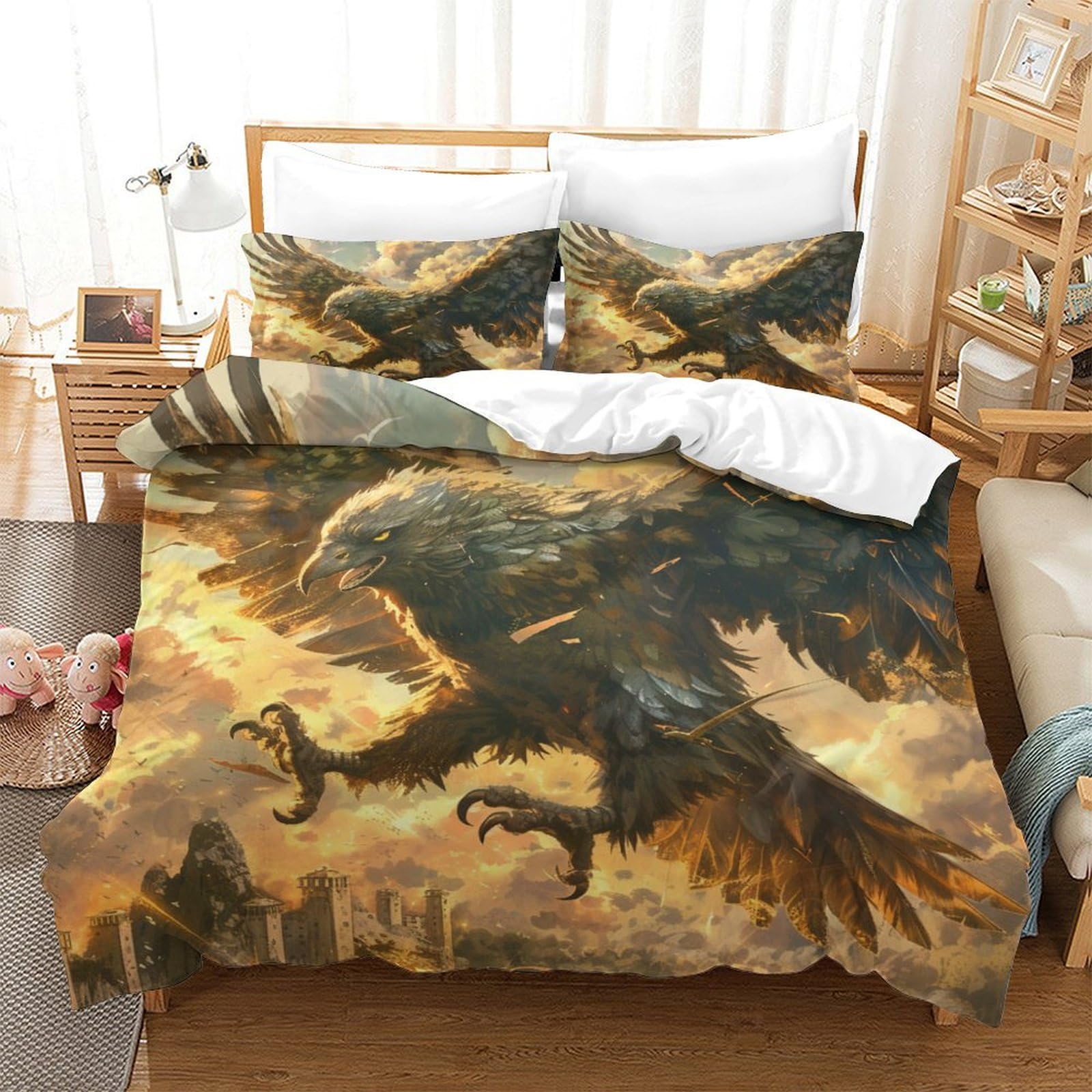 EVMILA Eagle 3D Printed Quilt Cover Duvet Cover Comforter Covers Bedding Set for Childrens and Adults 3 Pieces with Pillowcases Microfiber with Zipper Closure Queen(228x228cm)
