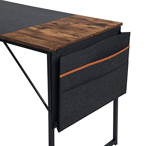 Homy Casa Inc Dembe KD 140CM Fabric Computer Desk, Writing Table, Black, Brown, 55 inch