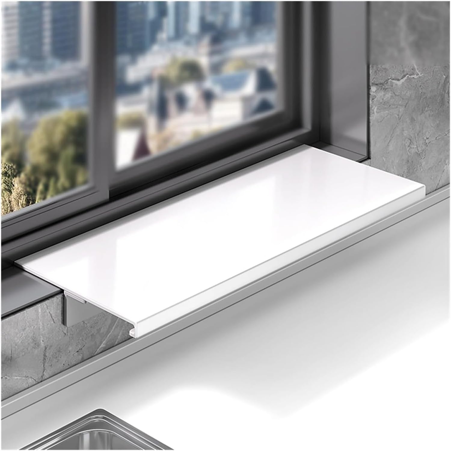 Earssa Carbon Steel Window Sill Extender Plate, Storage Shelf, Window Plant Shelves with Magnetic Base, Countertop Extension Board for Kitchen Organization (40x20cm)