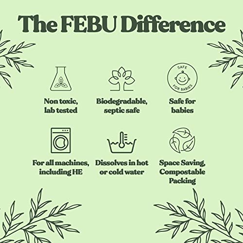 FEBU Eco Friendly Laundry Detergent Sheets | 96 Loads, Fragrance Free | 6x More Cleaning Power With Only 8 Plant-Based Ingredients | Hypoallergenic Laundry Sheets | Zero Waste Laundry Soap Sheets