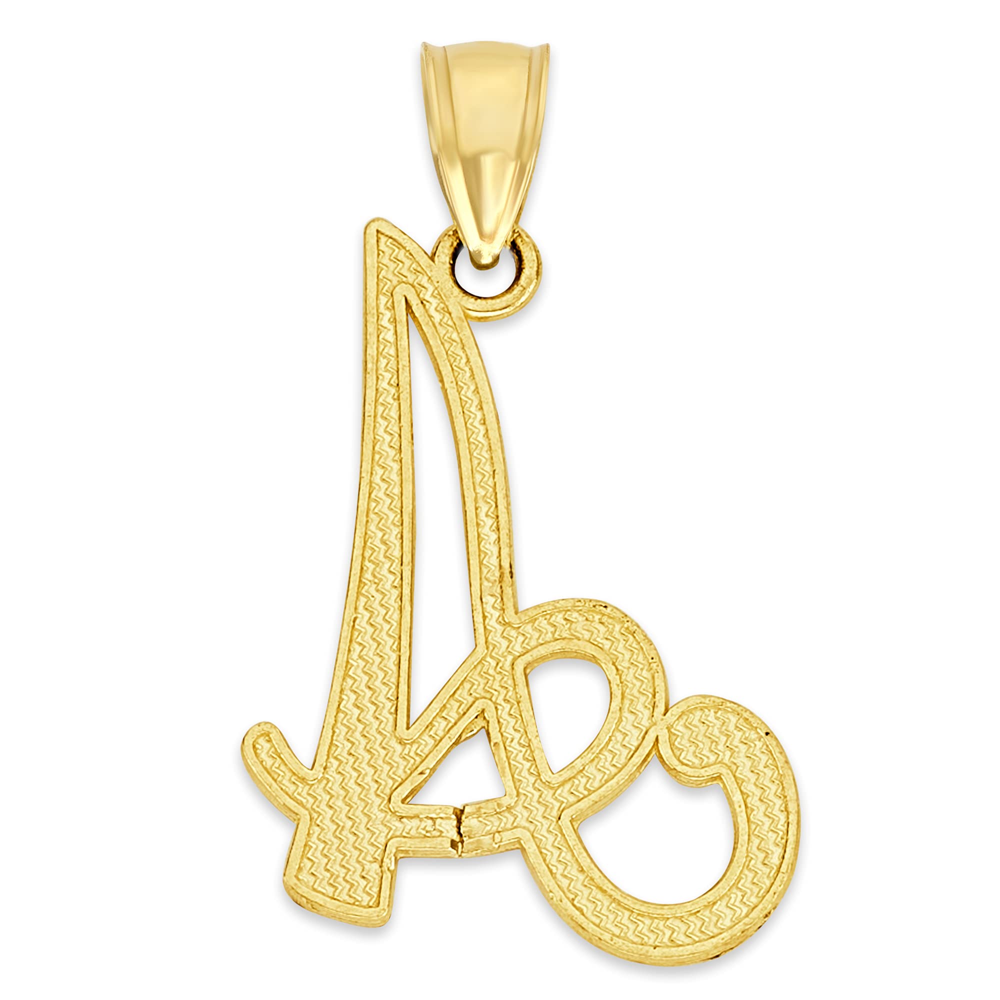 Ice on Fire Jewelry 10k Solid Real Gold Cursive Initial Pendant, English Alphabet A-Z Letter Charm with Diamond Cut (A)
