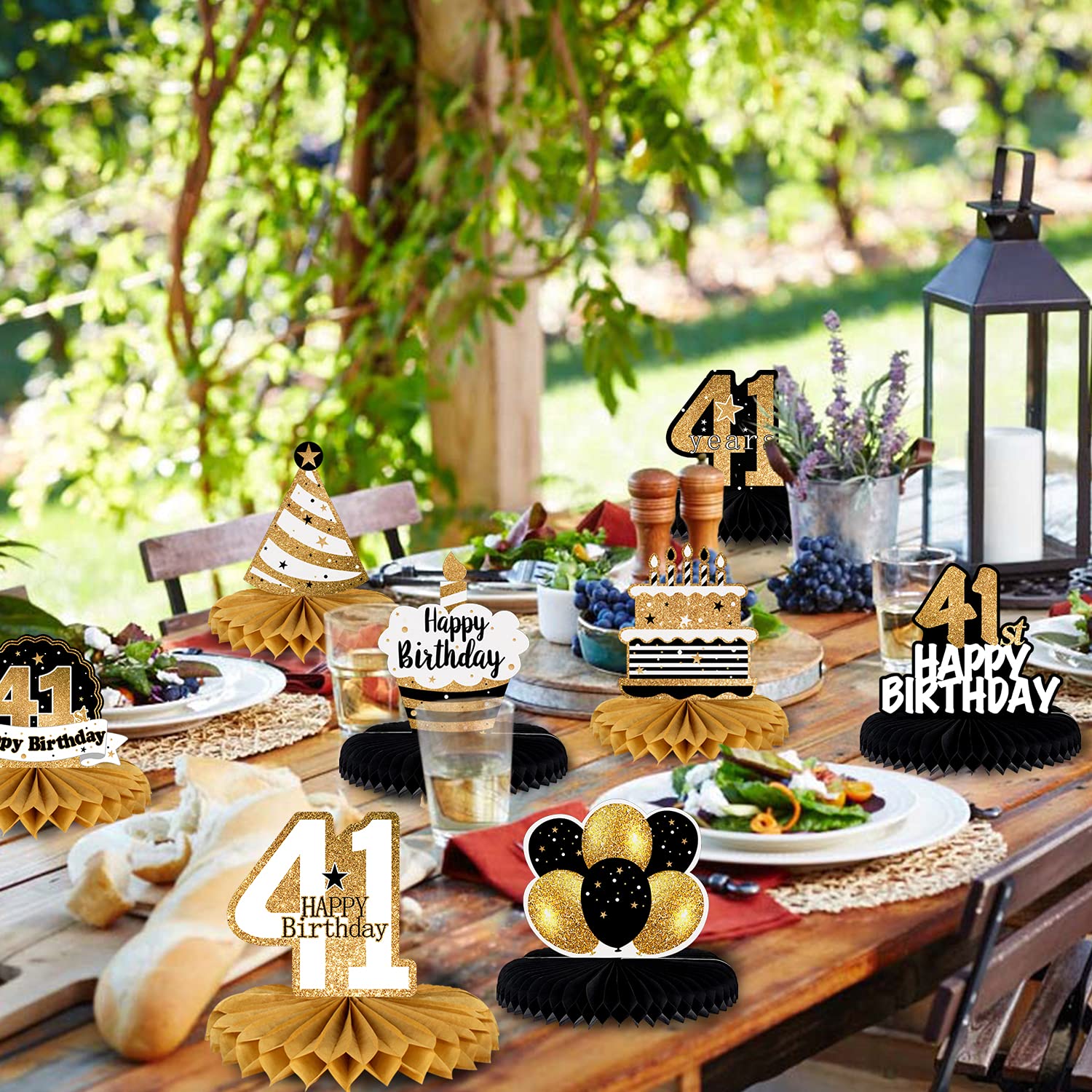 LINGTEER Happy 41st Birthday Table Honeycomb Centerpieces Cheers to 41st Birthday 41 Years Old Party Table Decorations Gift Sign.