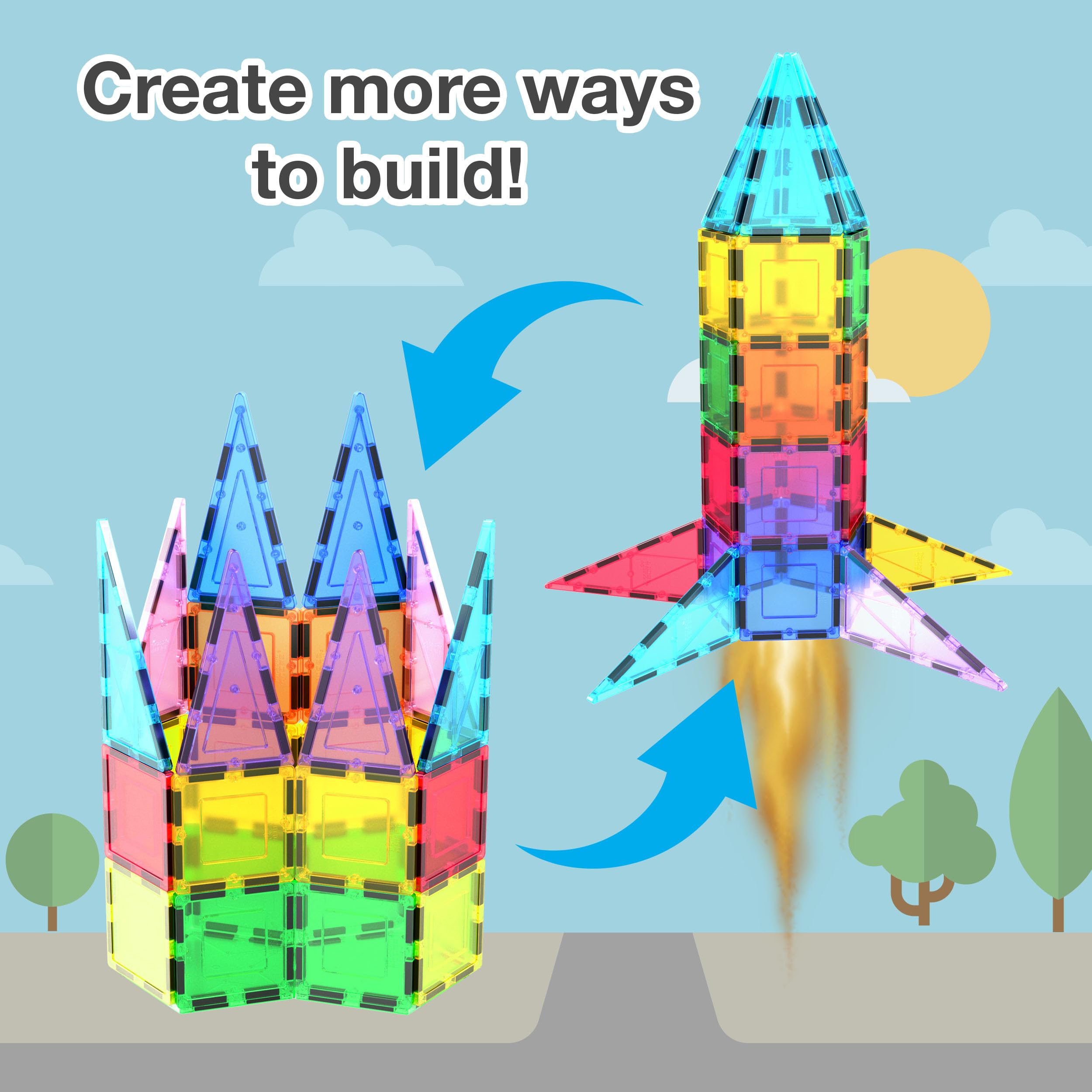 PicassoTiles Magnetic Building Block Rocket Booster Theme Set Magnet Construction Toy Educational Kit Engineering STEM Learning Playset Child Brain Development Stacking Blocks Playboard PT32