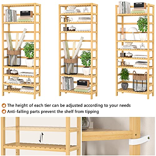 Homykic Bookshelf, 6-Tier Bamboo Adjustable 63.4β Tall Bookcase Book Shelf Organizer, Free Standing Storage Shelving Unit for Living Room, Kitchen, Bedroom, Bathroom, Office, Rust Resistance, Natural