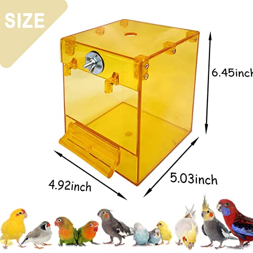 kathson Parrot Bath Box Hanging Bird Bathtub Tub Bath Acrylic No-Leakage Shower Box Bowl Cage Accessory for Small Pet Bird Parakeets Canary Cockatiel Budgies Lovebirds(Yellow)