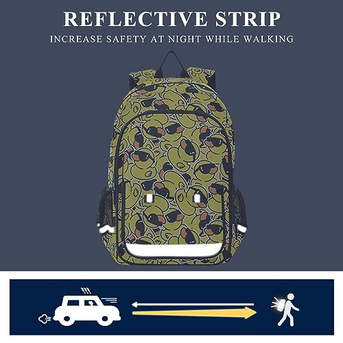 JHKKU Yellow Rubber Duck with Sunglasses School Backpack for Boys Girls Portable Wide Shoulder Strap Elementary School Bag Lightweight Travel Daypack with Reflective Strip