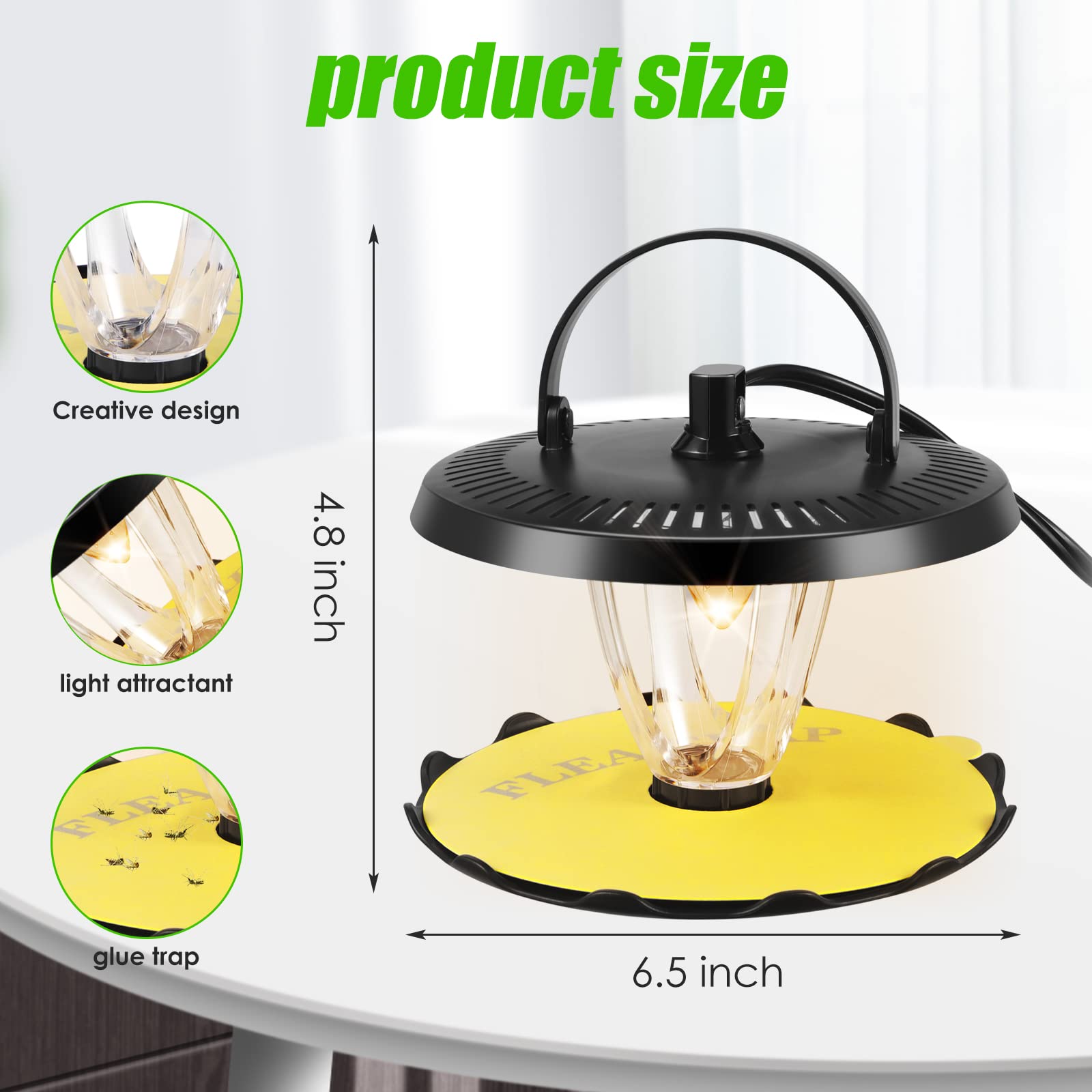 Flea Trap Indoor 2Pcs,Flea Strap Flea Killer Trap Pad Bed Bug Trap with 10 Glue Discs flea 4 Light Bulb Flea Trap for Inside Your Home Like Fleas,Flies,Mosquitoes,Gnats,Moths