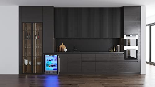 KoolMore 23.4” Built-In Mini Fridge for Food and Beverages with Glass Shelves, Stainless Steel Door, Adjustable Temperature, LED Light, for Home, Office, Garage, or Dorm [5 Cu. Ft.] (KM-BIR5C-SS)