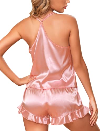 Leikar Silk Pajamas For Women Cute Cami Pajamas Sexy Satin Sleepwear Pink Gold