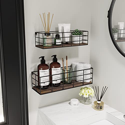 Fixwal Hanging Floating Shelves, 2 Sets of Wall Mounted Shelves for Wall Storage, Hanging Storage Shelf for Bathroom, Living Room, Bedroom, Kitchen (Brown)