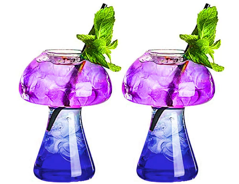 Creative Mushroom Shaped Cocktail Glass,Unique Fungus Drinking Glasses,Cute Juice Glass Cups, 9 OZ High-End Crystal Glass For Drinking Wine Martinis Manhattans Vodka Gin And Cocktails(2Pcs)