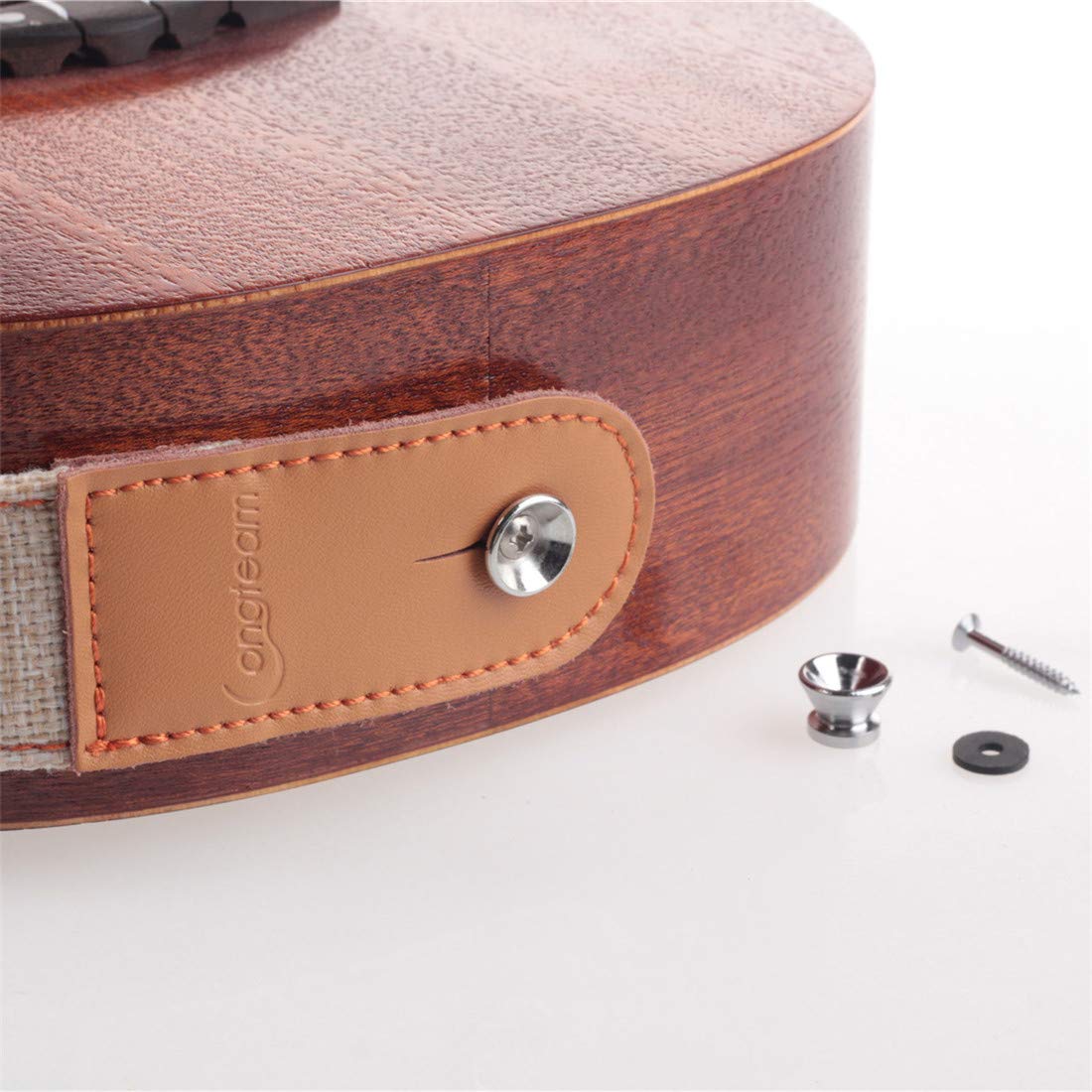 Longteam Simple Linen Leather Ukulele Strap Adjustable Length Durable Uke Straps with Nail, Rope, Picks (Coffee)