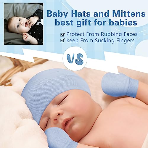 Zando Baby Hats and Mittens Unisex Infant Beanie Caps Newborn Hospital Hat with Scratch Mitten Set for Baby Boys Grils 4 Pack 2 One Size