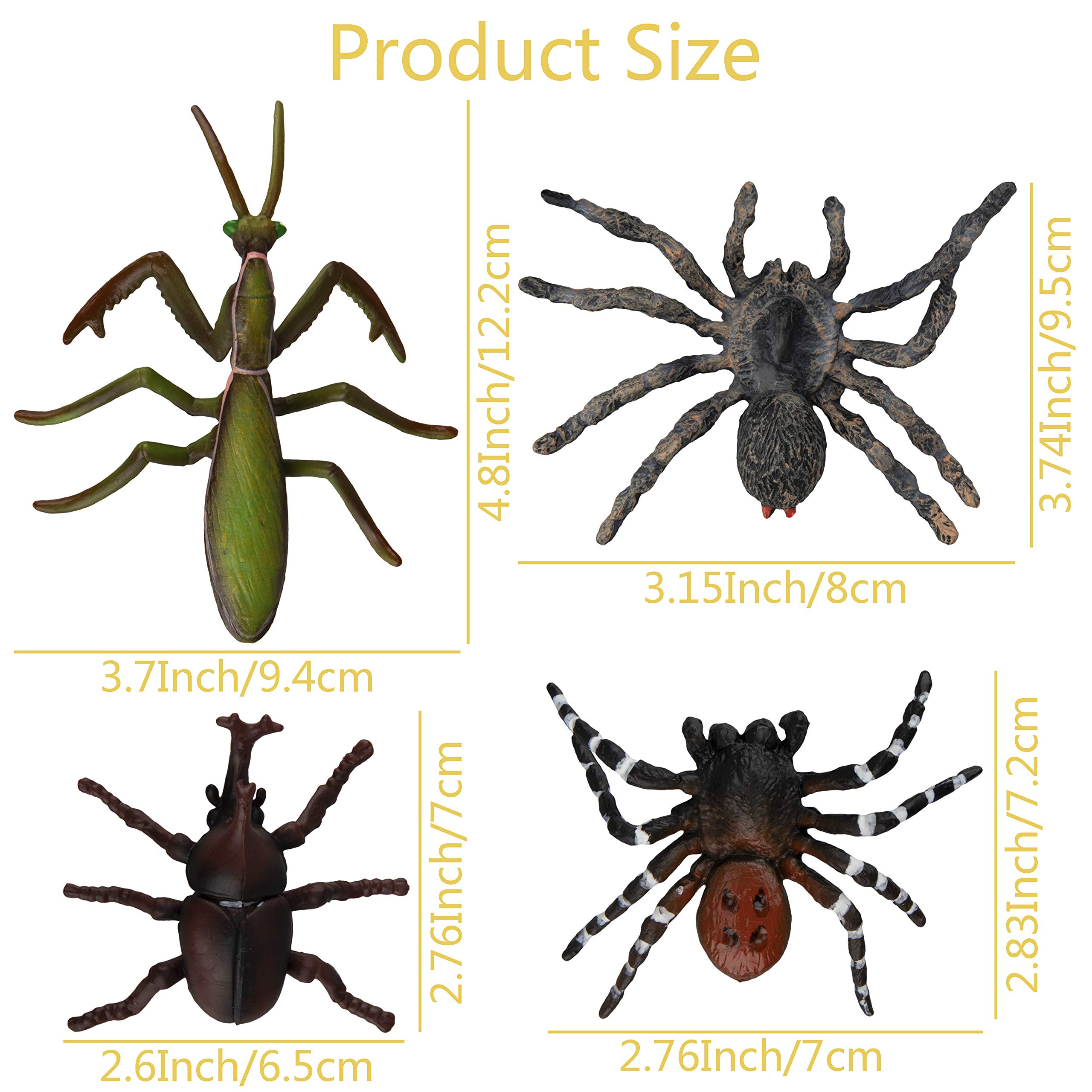 Toymany 12PCS Realistic Bugs Figures Toys - Plastic Insects Figurines Set with Bee Beetle Mantis Spider Ladybug Butterfly Scorpion - Halloween Party Favor School Project Gift for Kids Toddlers