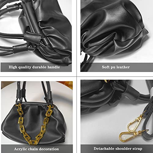 Cloud Purse for Women Crossbody Dumpling Purses Fashion Ruched Handbag Small Top-handle Shoulder Cluch Bags White