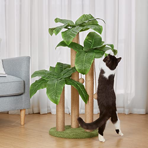 LEMONDA 31.5Inch Cat Scratching Post,Cat Scratcher with 3 Scratching Poles & Dangling Ball for for Indoor Outdoor Kitten & Adult Cat Use