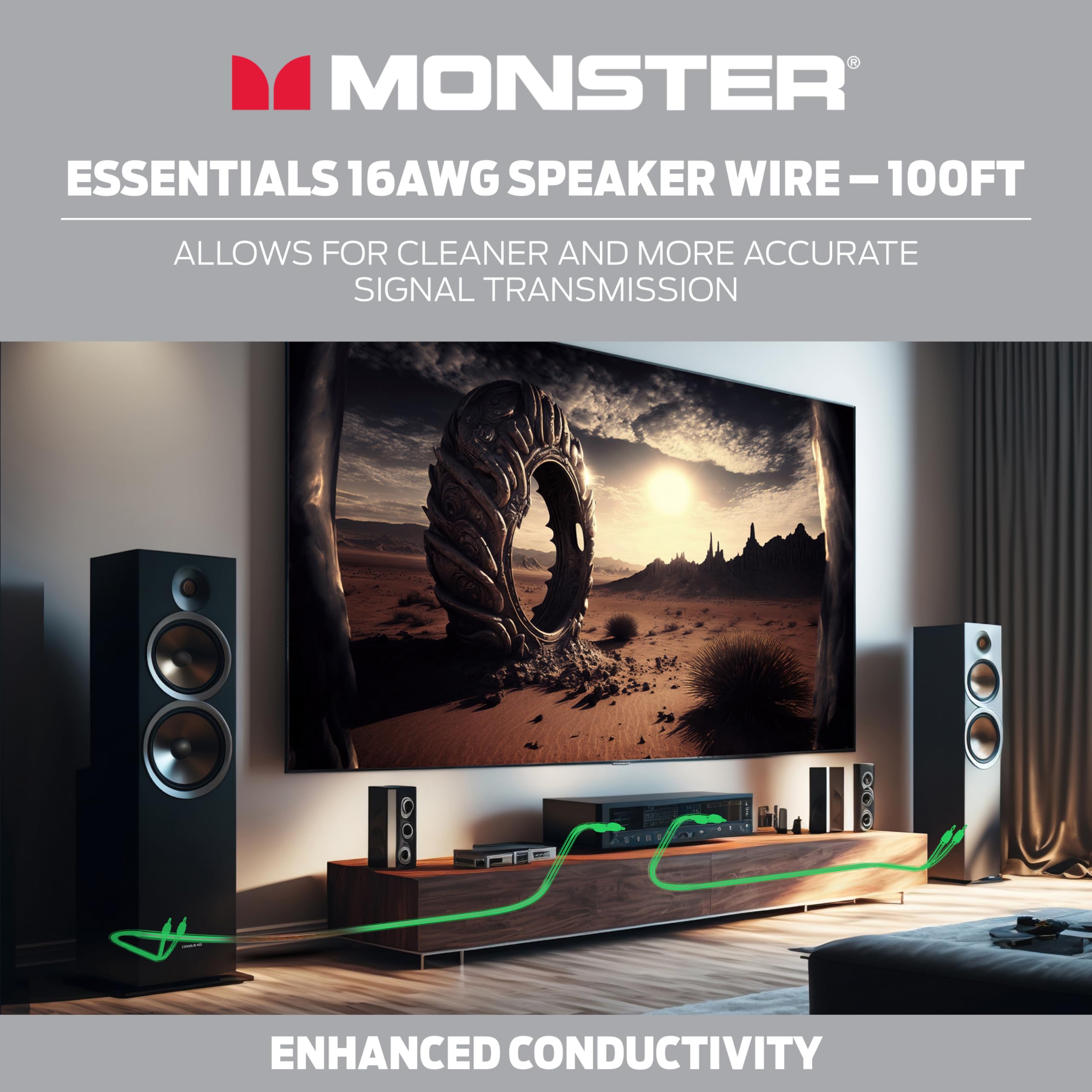 Monster Essentials High Performance Speaker Wire 16 Gauge Copper Clad Aluminum (CCA) Speaker Cable 100 FT Spool β Ideal Home Cinema Speaker Wire Cable and Car Audio Speaker Cables/Speaker Wires