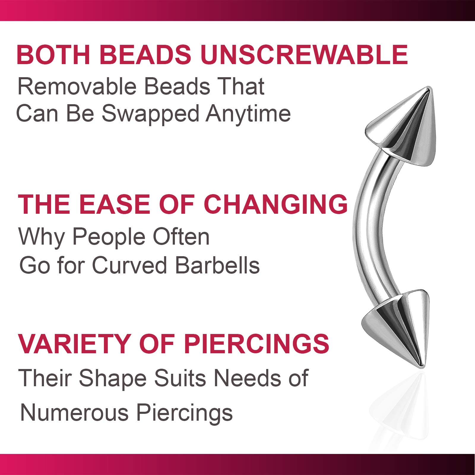 bodyjewellery 4pcs 14g Curved Barbell Septum Cartilage Earring Eyebrow Nose Lip Tragus Rook Daith Conch Stud Steel 4mm Spike - 8mm