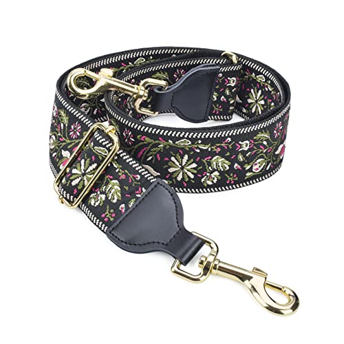 CLOUDMUSIC Handbag Strap Replacement Crossbody Strap Purse Strap for Women Girls (Chic Flowers In Black)