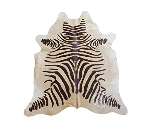Zebra Print Brown on Beige Genuine Cowhide Rug Size 6 x 7 ft. 180 x 210 cm