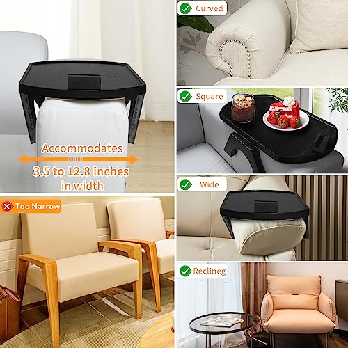 Lengthened Upgrade 17.7x9.8 Couch Arm Table Tray for Sofa, Center Console Armrest Clip Table for Car, Wooden, Foldable, Large Space for Eat/Drink/Snack/Remote Control, with 360° Rotating Phone Holder
