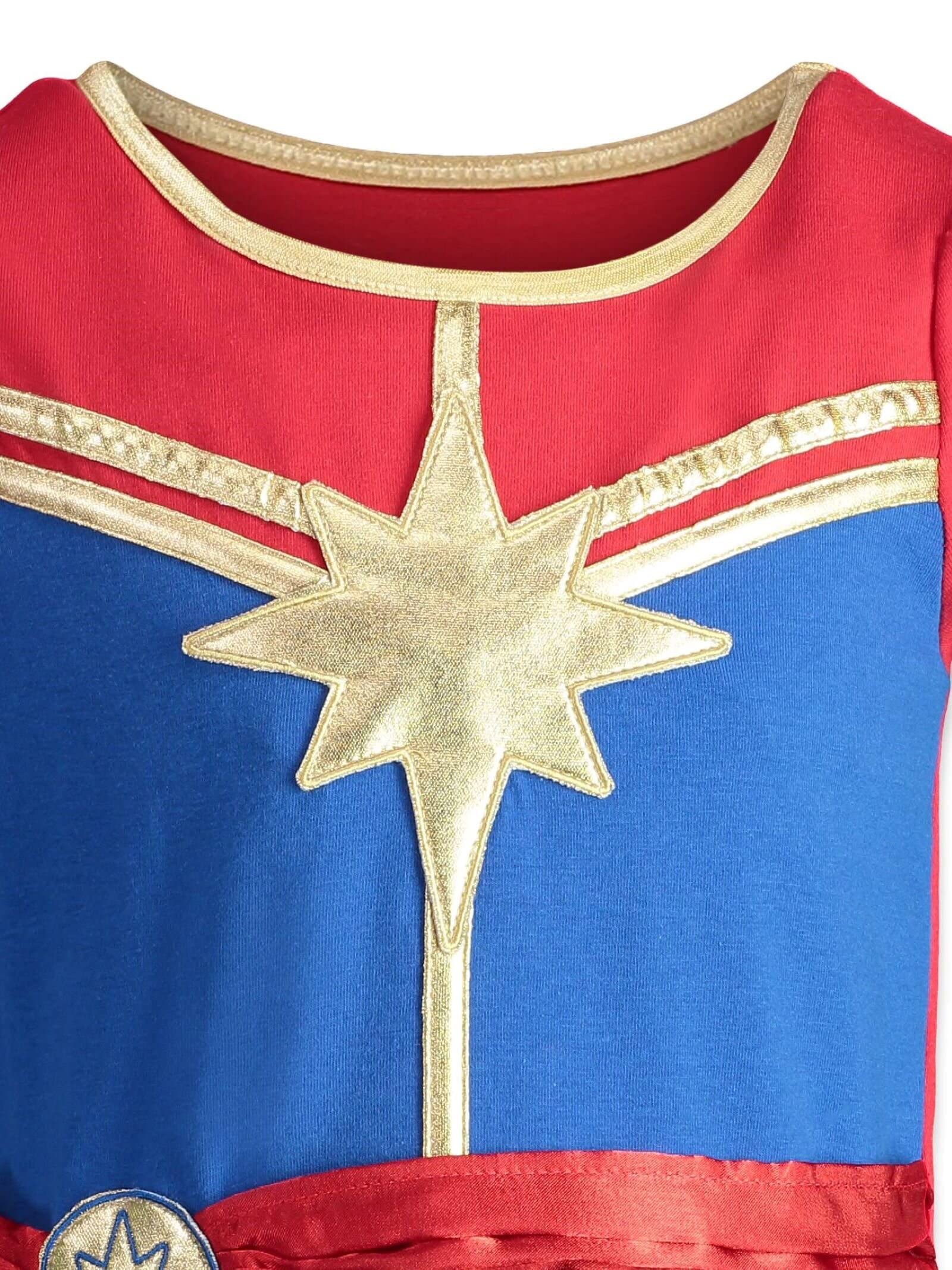 Marvel Avengers Captain Marvel Little Girls Tulle Cosplay Dress and Headband Red 7-8