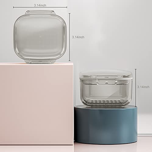 Retainer Case, Retainer Cleaner Case, Unique Denture Bath with Drain Tray, Suitable for Dentures, Denture Bridges, Partial Dentures, Traditional Braces, Etc. (Black)