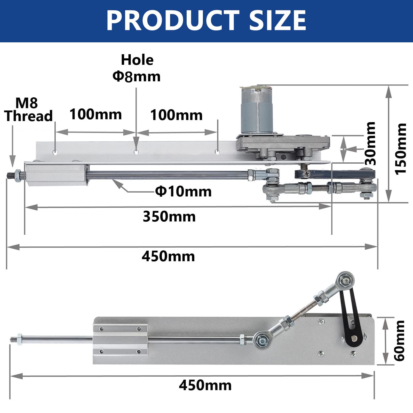 JQDML Reciprocating Cycle Linear Actuator DIY Motor 24V 100rpm High Torque 35lbs Stroke 30mm-150mm Adjustable with Remote Controller Big End Connector Speed Regulator(24v150mm100rpm)