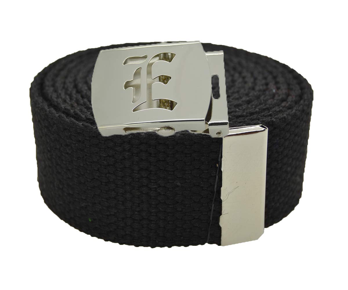 BodyJewelryOnline Old English Initial E Canvas Military Web Black Belt & Silver Buckle 60 Inch