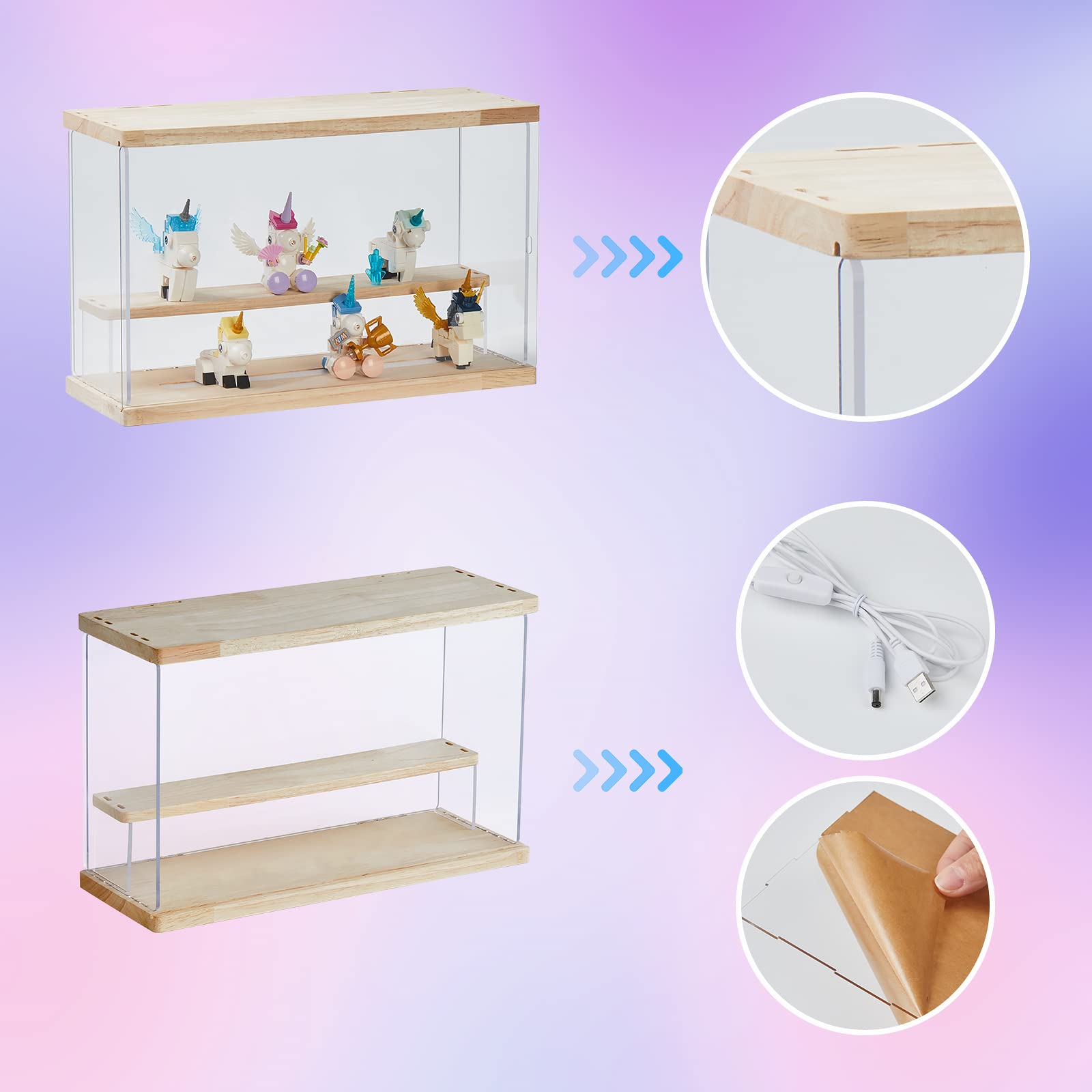 Chifafortoo Unicorns Building Blocks Set Toys & Acrylic Display Box with Led Lights, 6 Artificial DIY Creative Unicorns Arts and Crafts for Kids 5+, Micro Mini Bricks Kit Compatible with Lego