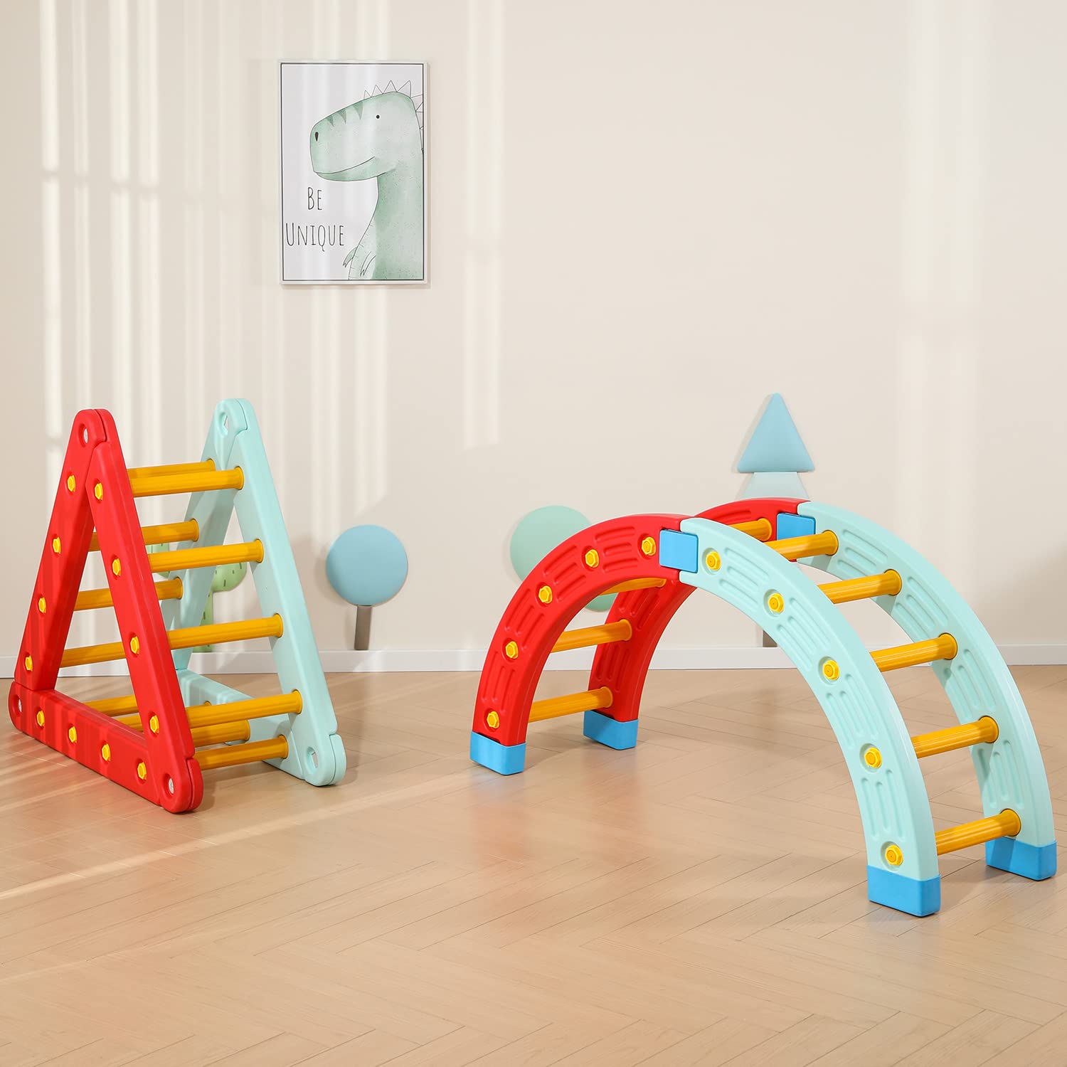 Climbing Toys For Toddlers 1-3 Plastic Climbing Triangle Ladder Indoor Kids Play Gym Activity Climbing Structure Suitable for Exercise Toddler Core Strength Triangle + Semicircle (Blue+Red)