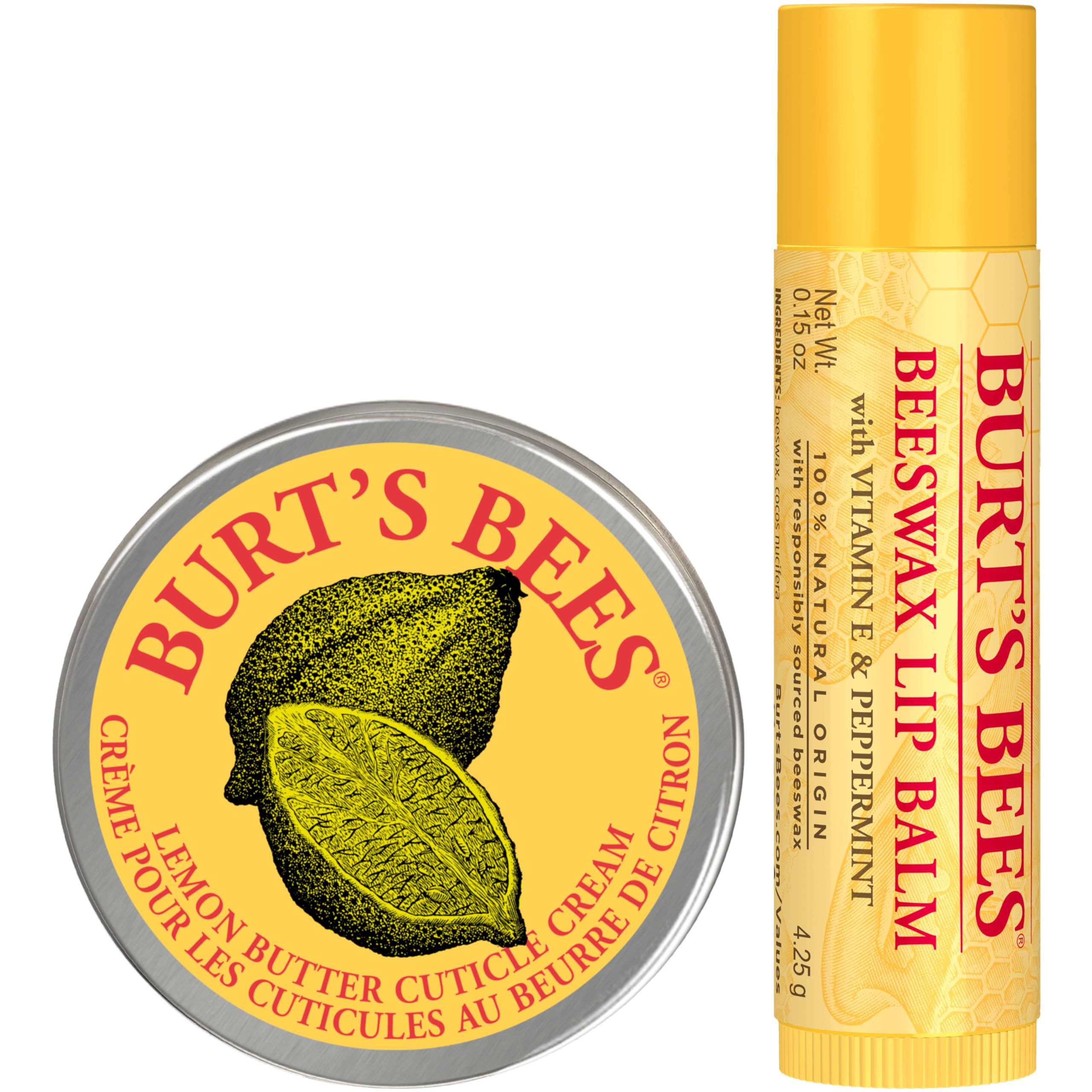 Burt's Bees Stocking Stuffers, Spring Surprise Set, Dragonfruit Lemon Lip Balm and Lemon Butter Cuticle Cream, Natural Origin Lip Moisturizer With Responsibly Sourced Beeswax Christmas Gifts, 2 Count