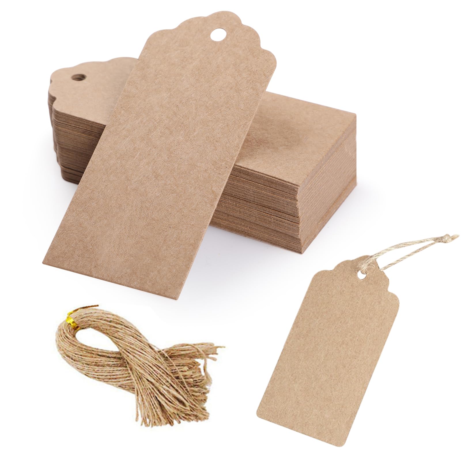 GeeRic 100 Pcs Tags, Blank Wrapping Tags, Kraft Paper Tags Hanging Name Labels with Twine, Wedding, Birthday, DIY, Cookies Black