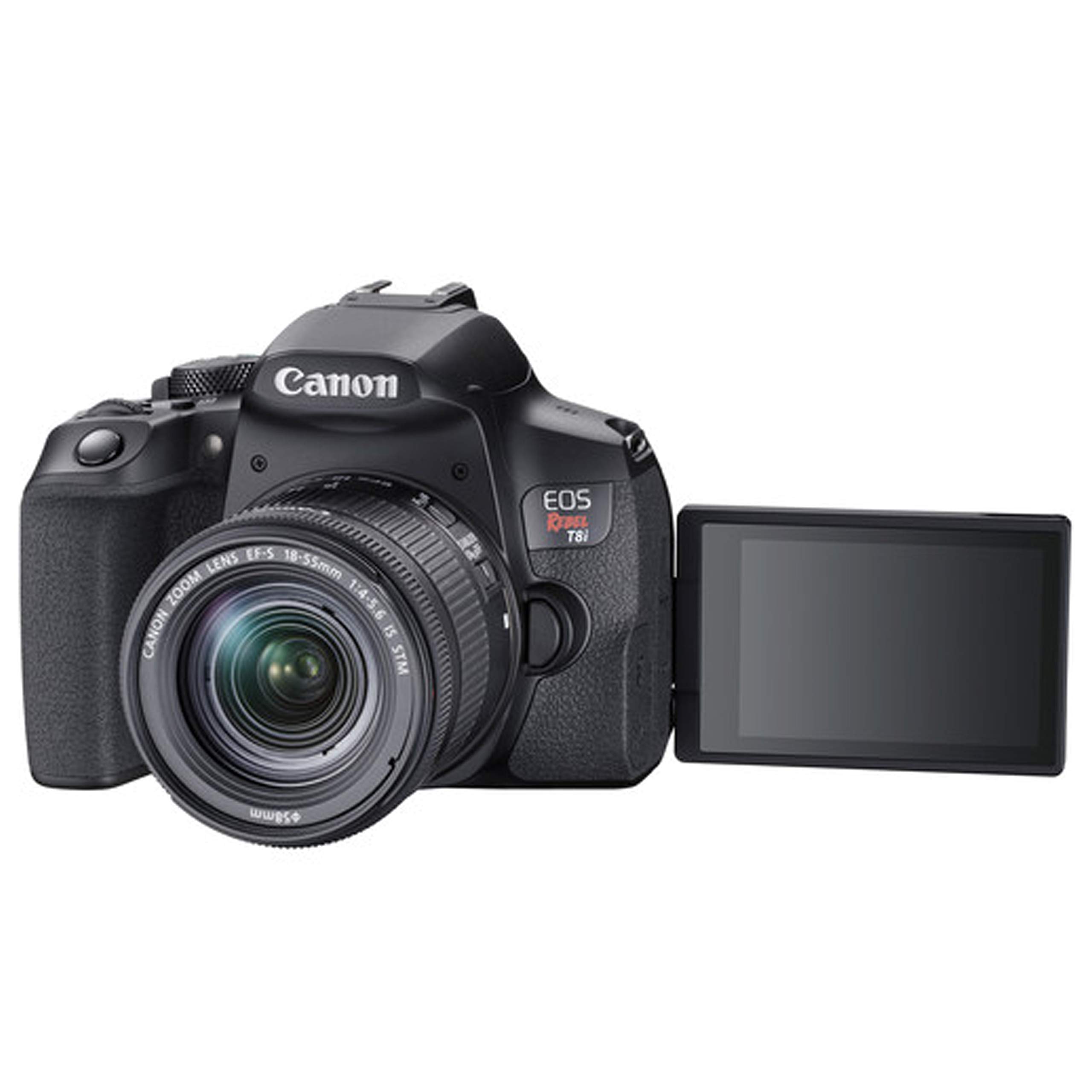 Canon EOS Rebel T8i DSLR Camera w/EF-S 18-55mm F/4-5.6 is STM Zoom Lens + 75-300mm F/4-5.6 III Lens + 128GB Memory + Case + Tripod + Filters (38pc Bundle)