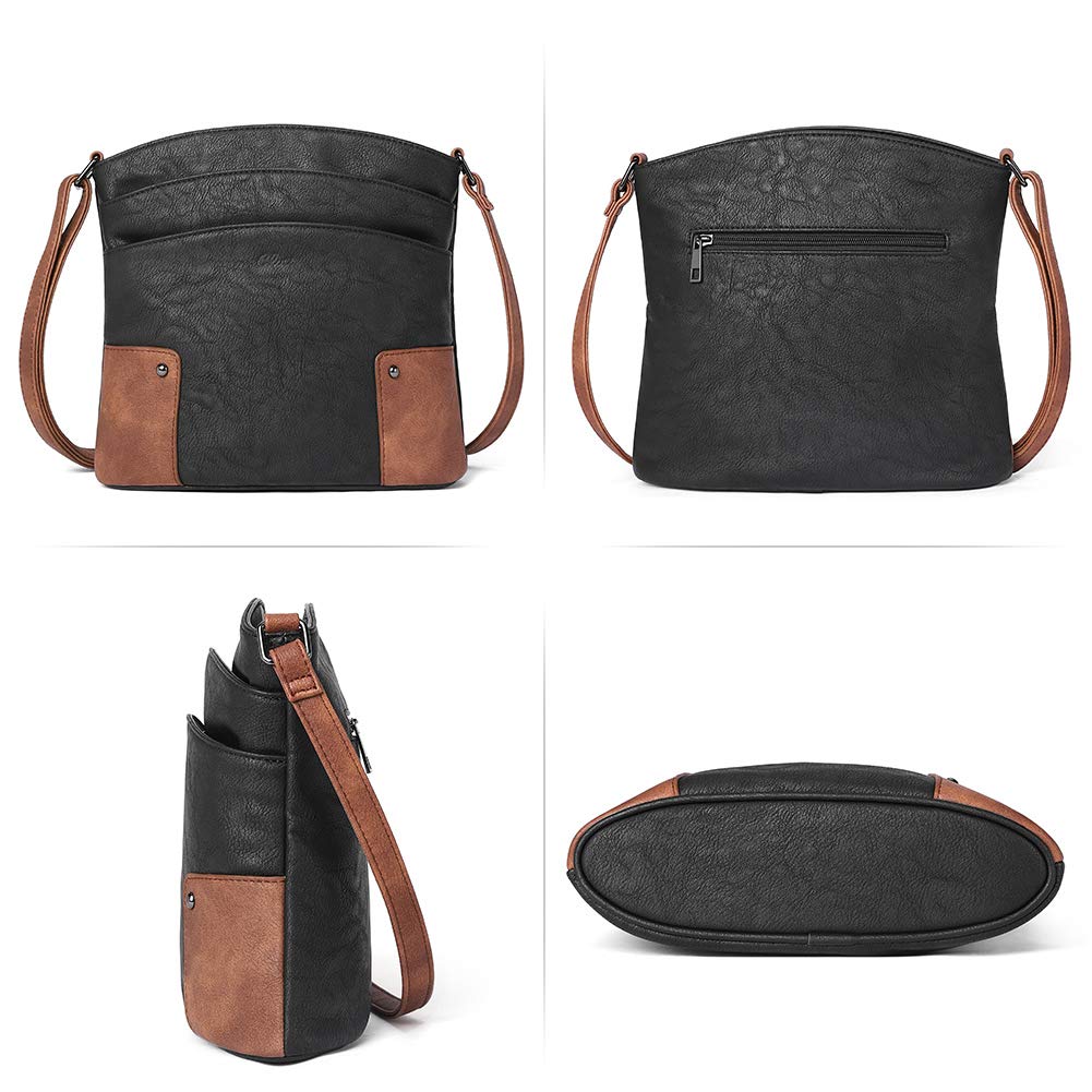 CLUCI Medium Crossbody Purses for Women, Multi Pockets Shoulder Bag, Vintage Messanger Bag, Vegan Leather Travel Two-tone Brown Coarse Grain