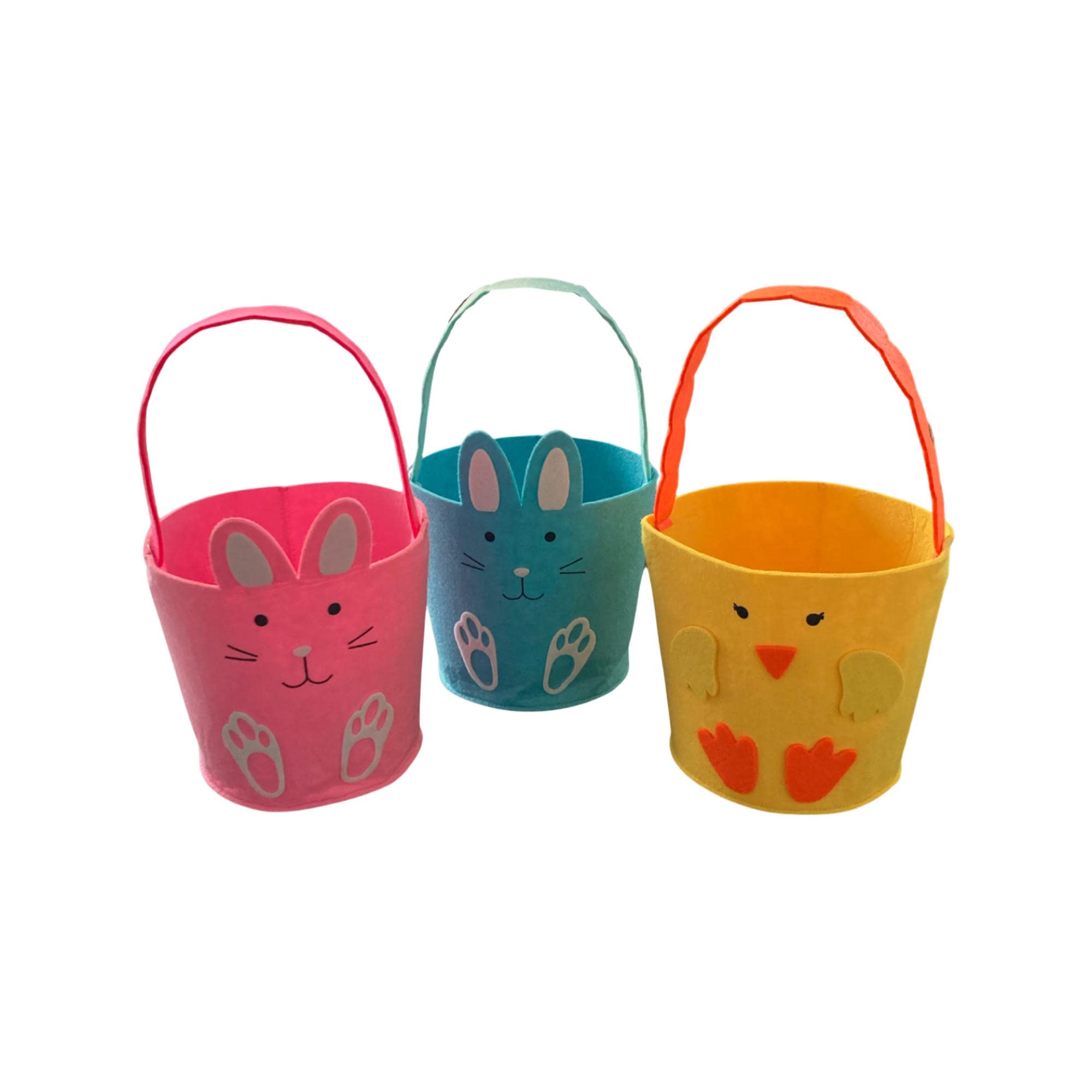 Easter Baskets 3 Pack - Easter Bunny and Chic Baskets Blue, Pink Yellow for Egg Hunt - Felt Basket Pails Bulk Gift Basket for Kids