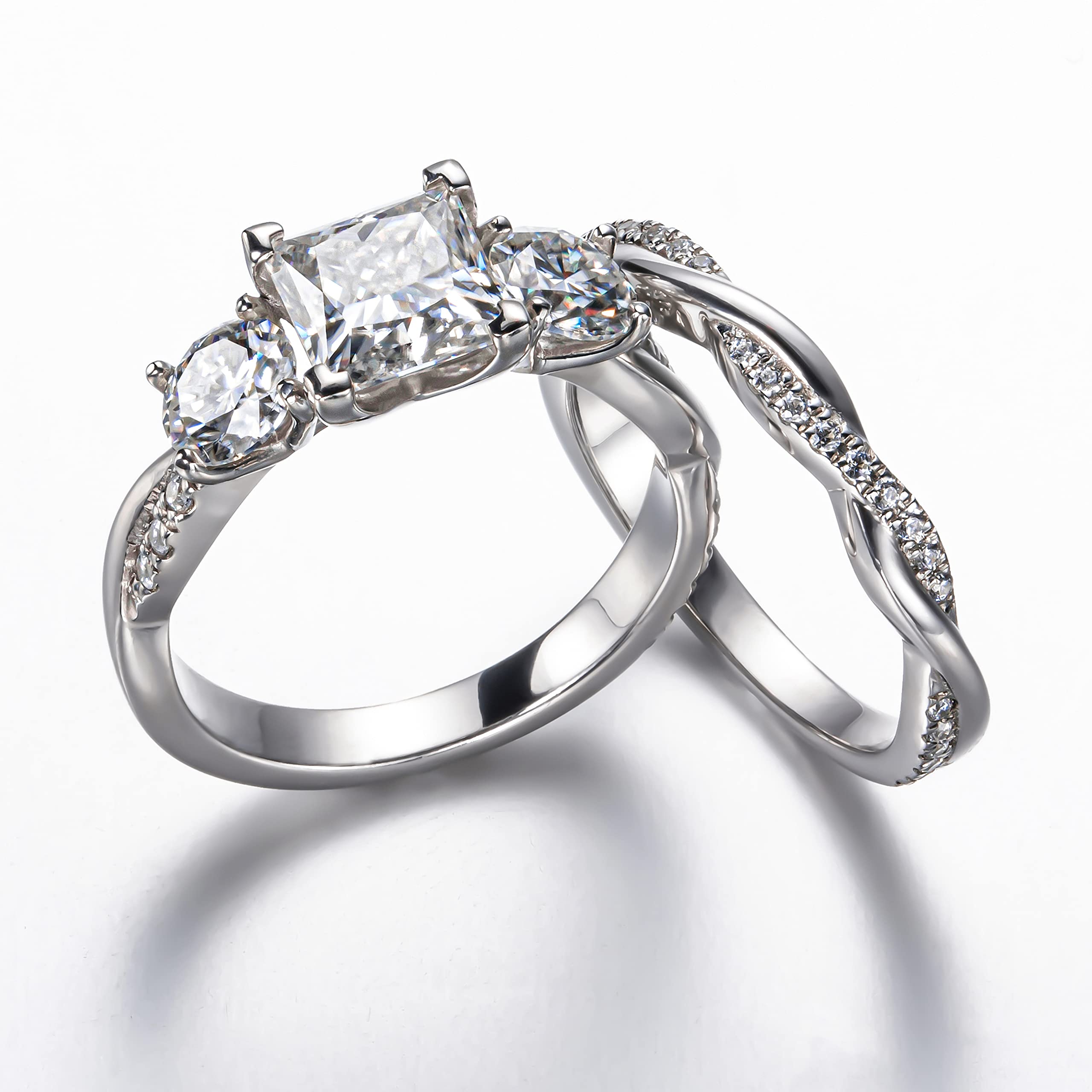 CivetCat Twisted Vine Infinity Moissanite Eternity Rings D color VVS1 Diamond Pave Set Wedding Band Ring for Women Platinum Plated Silver Promise Anniversary Engagement Bands (7) (CVCTRGMO05PSIVER)