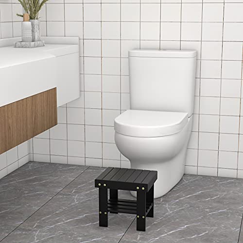 Zhuoyue Shower Stool Foot Rest Wood Step Stool Shaving Legs for Inside Shower Foot Stool for Kids Adults Black