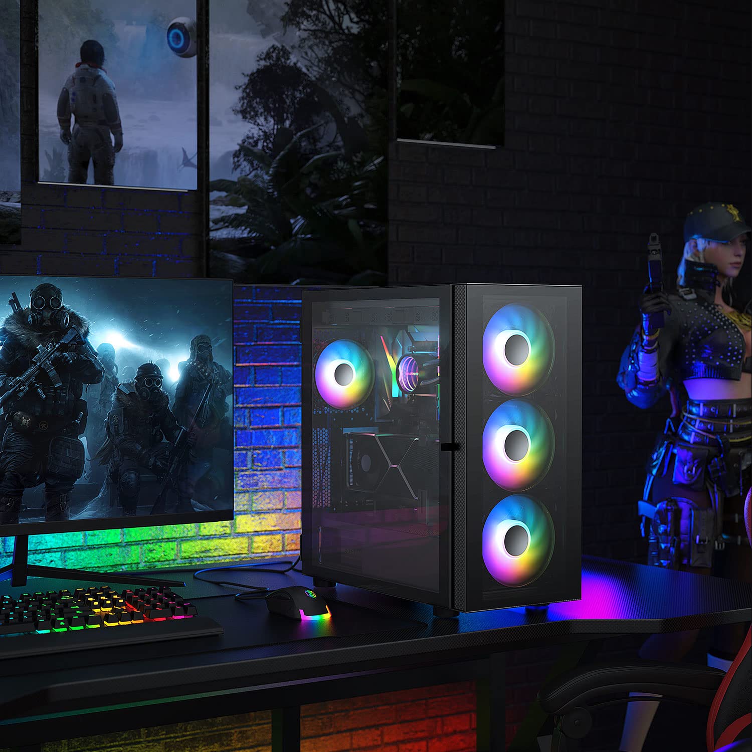 DARKROCK CASPIAN Mid-Tower E-ATX/ATX Gaming PC Case, Top 360mm Radiator Support, Pre-installed Front 3X 140mm & Rear 120mm ARGB Fans and Controller Hub, Tempered Glass Front & Side Panel