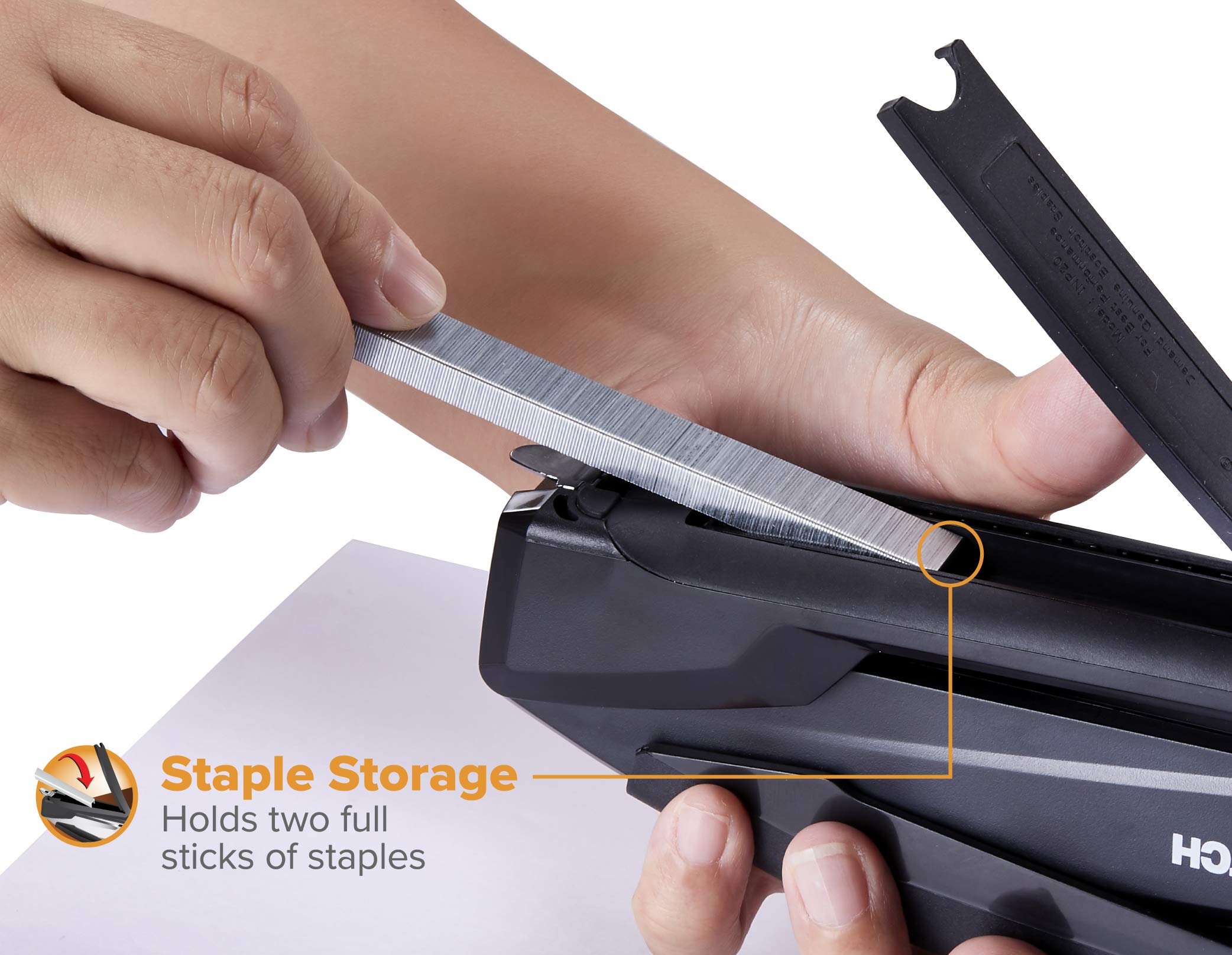 Bostitch Office Executive 3 in 1 Stapler, includes 210 Staples and Integrated Staple Remover, One Finger Stapling, No Effort, 20 Sheet Capacity, Spring Powered Stapler, Black (INP20-BLK)