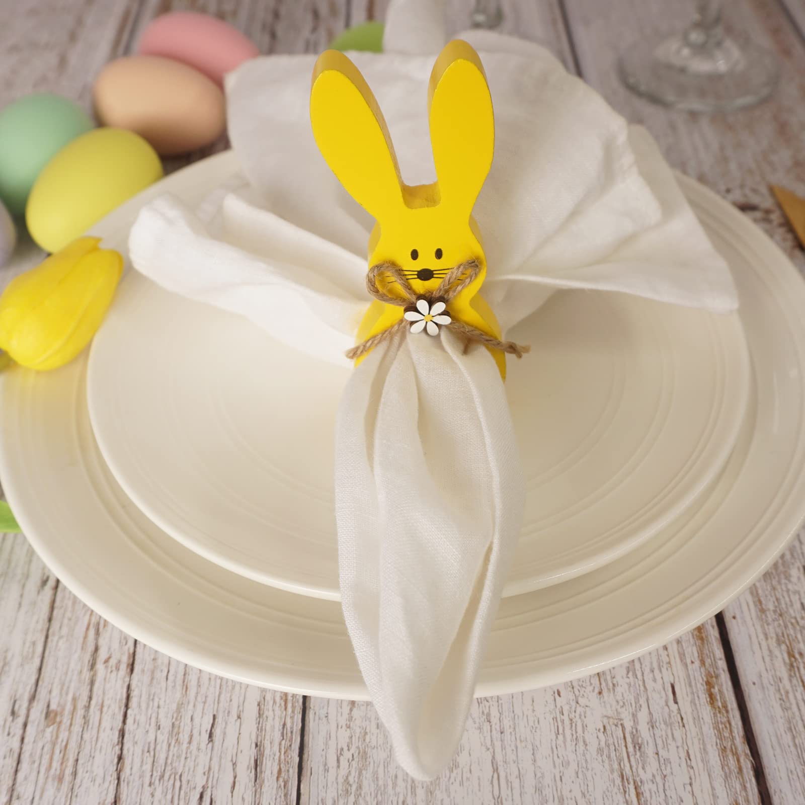 Easter Napkin Rings Set of 6, Wood Bunny Napkin Rings Rabbit Napkin Ring Holders for Easter, Spring Party, Dinning Table Decorations