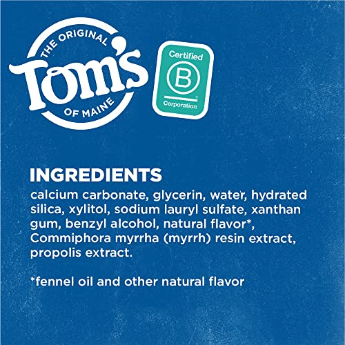 Tom's of Maine Fluoride-Free Propolis & Myrrh Natural Toothpaste, Fennel, 5.5 oz (Pack of 2) (Packaging May Vary)